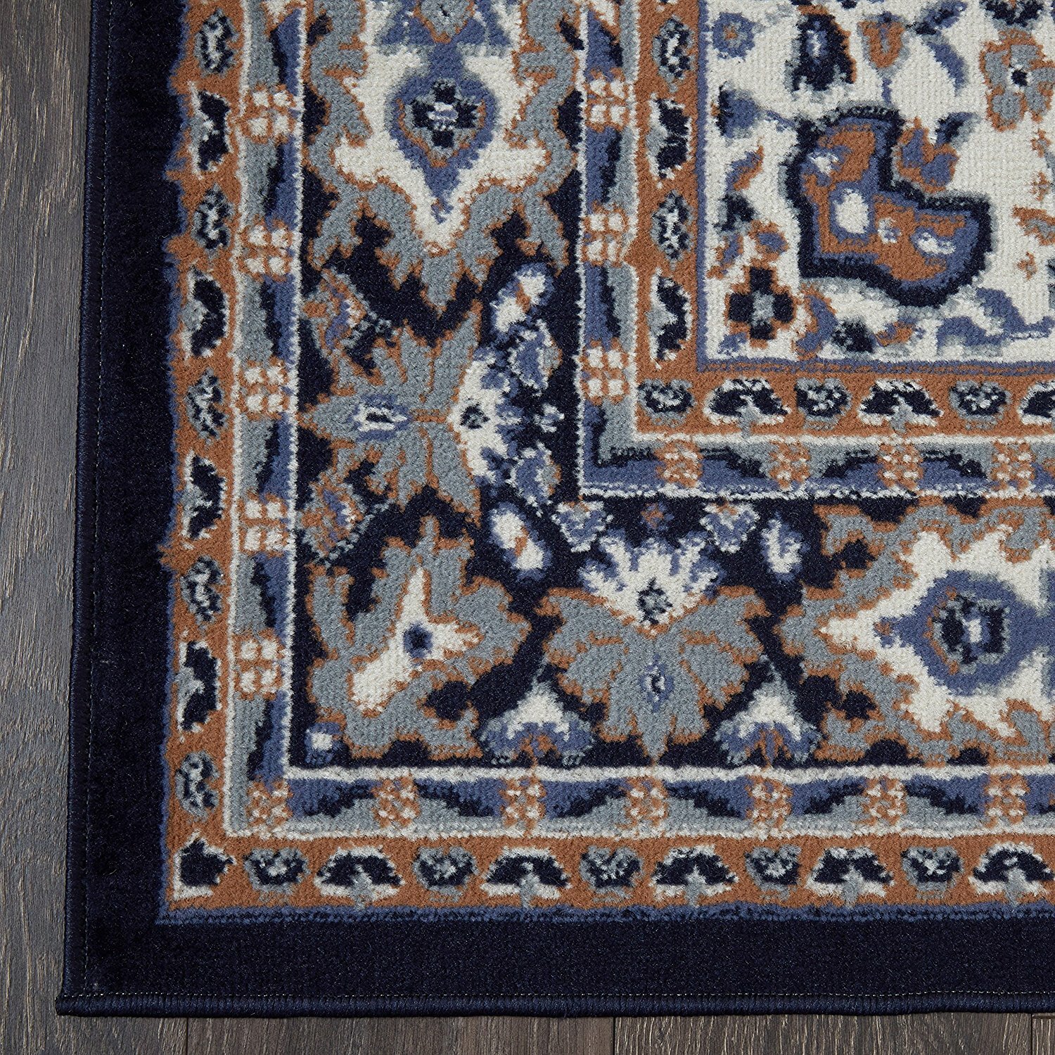 Navy Blue Beige 3 pc Area Rug Set Accent Mat Border Carpet Runner 5 x 7 ...