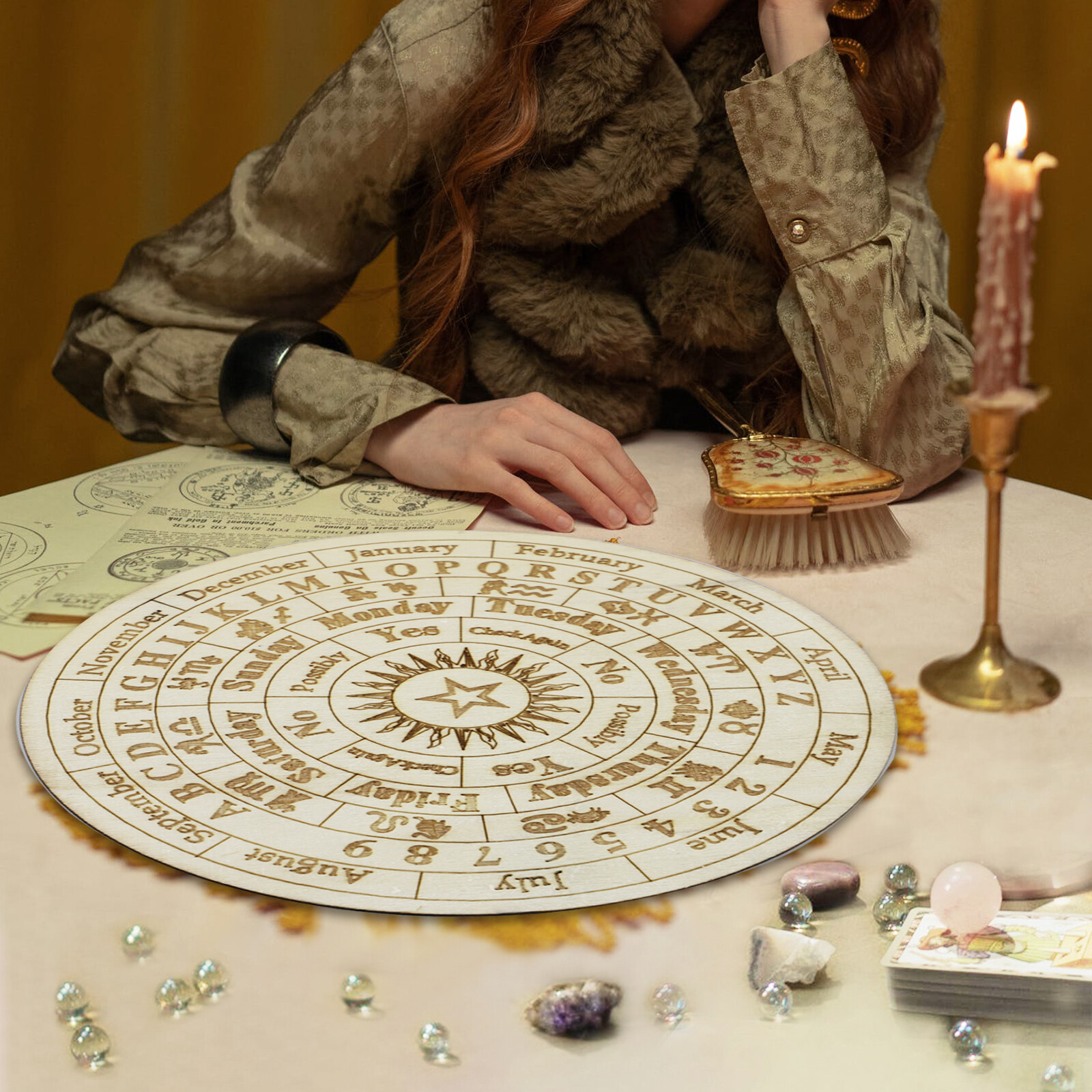 Star Pendulum Board Wooden Dowsing Divination Board Round Metaphysical ...