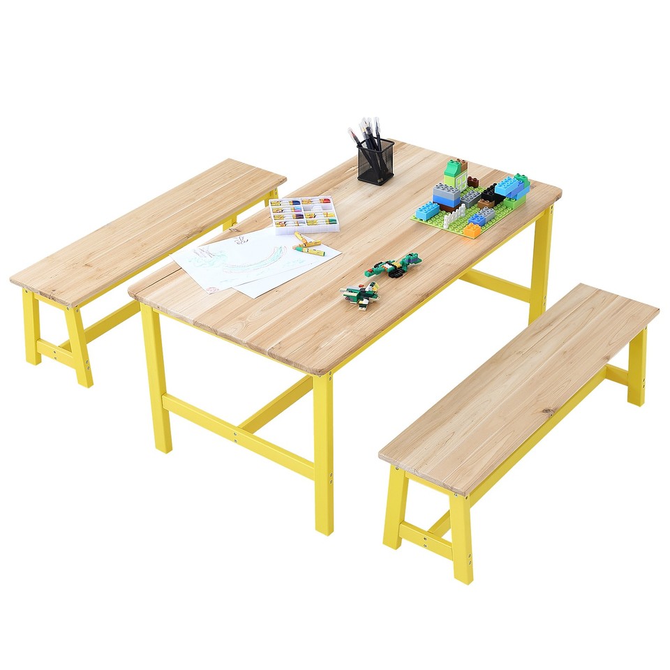 Uimoso Kids Table and Bench Set Toddler Table and Chair Set of 3 for ...