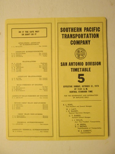 Southern Pacific Time Table No. 5 Oct. 31, 1976 San Antonio Division | eBay