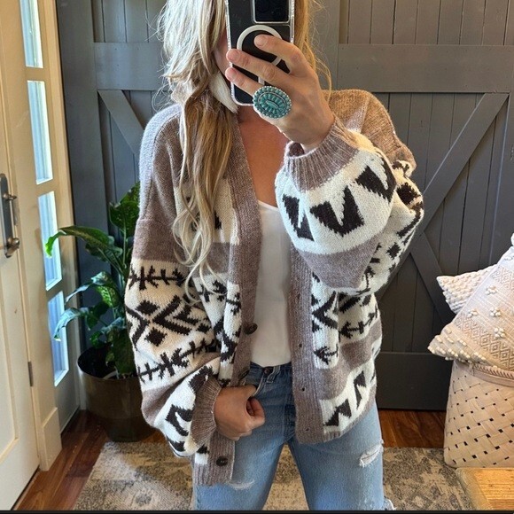 S New Aztec Western Native Knit Soft Oversized Cardigan Sweater Womens ...