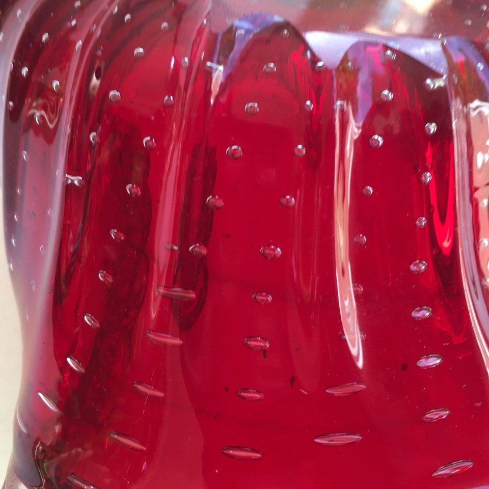Murano Mid-Century Art Glass Ruby Red Gold Flakes Controlled Bubble ...