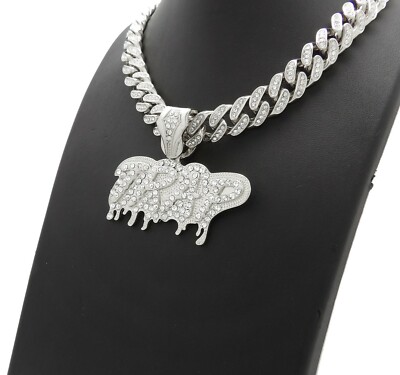 Hip Hop TRAP Drip pendant & 12mm 18" Full Iced Cuban Choker Chain Bling ...