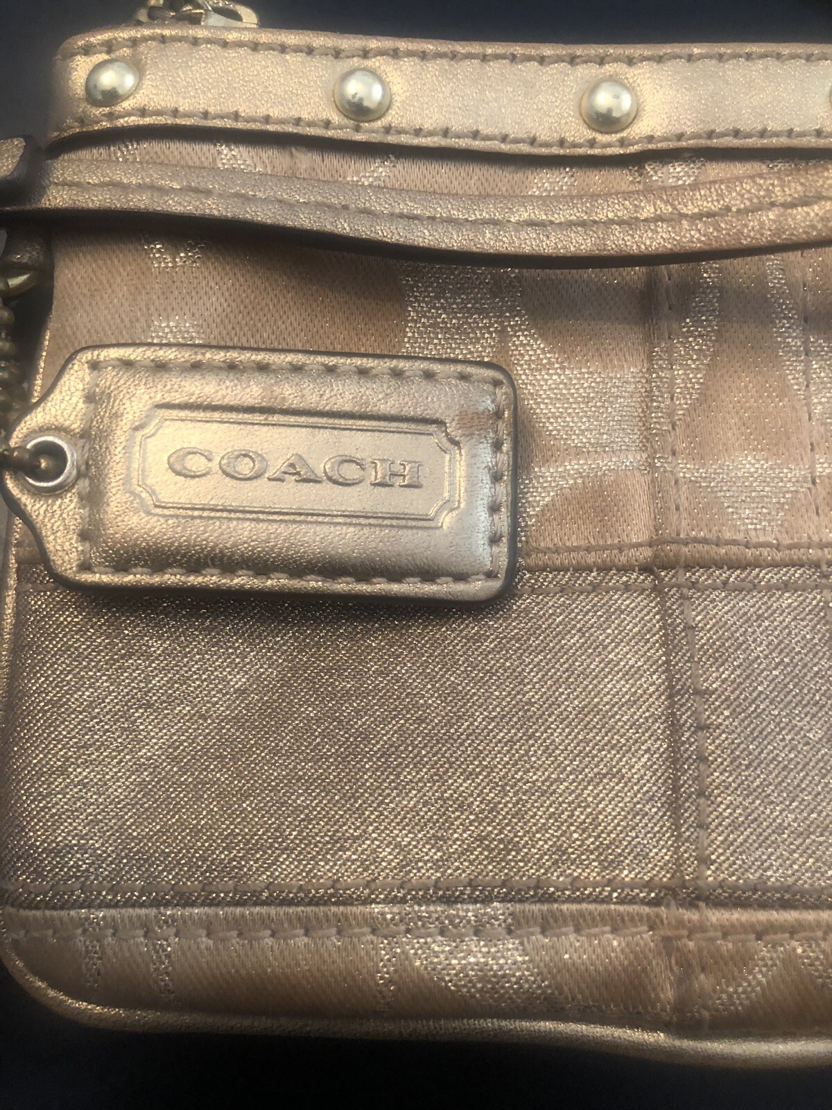 Coach Signature Stripe Gold Tone Stud Wallet Wristlet… - Gem