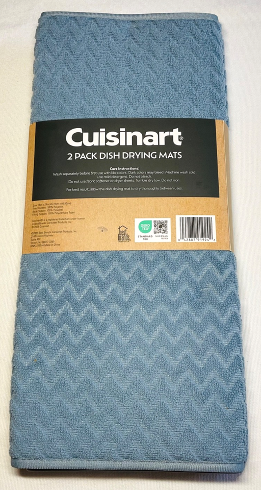 CUISINART KITCHEN DISH DRYING MATS (2) BLUE ZIG ZAG 18 X 24 100% POLYESTER NIP | eBay