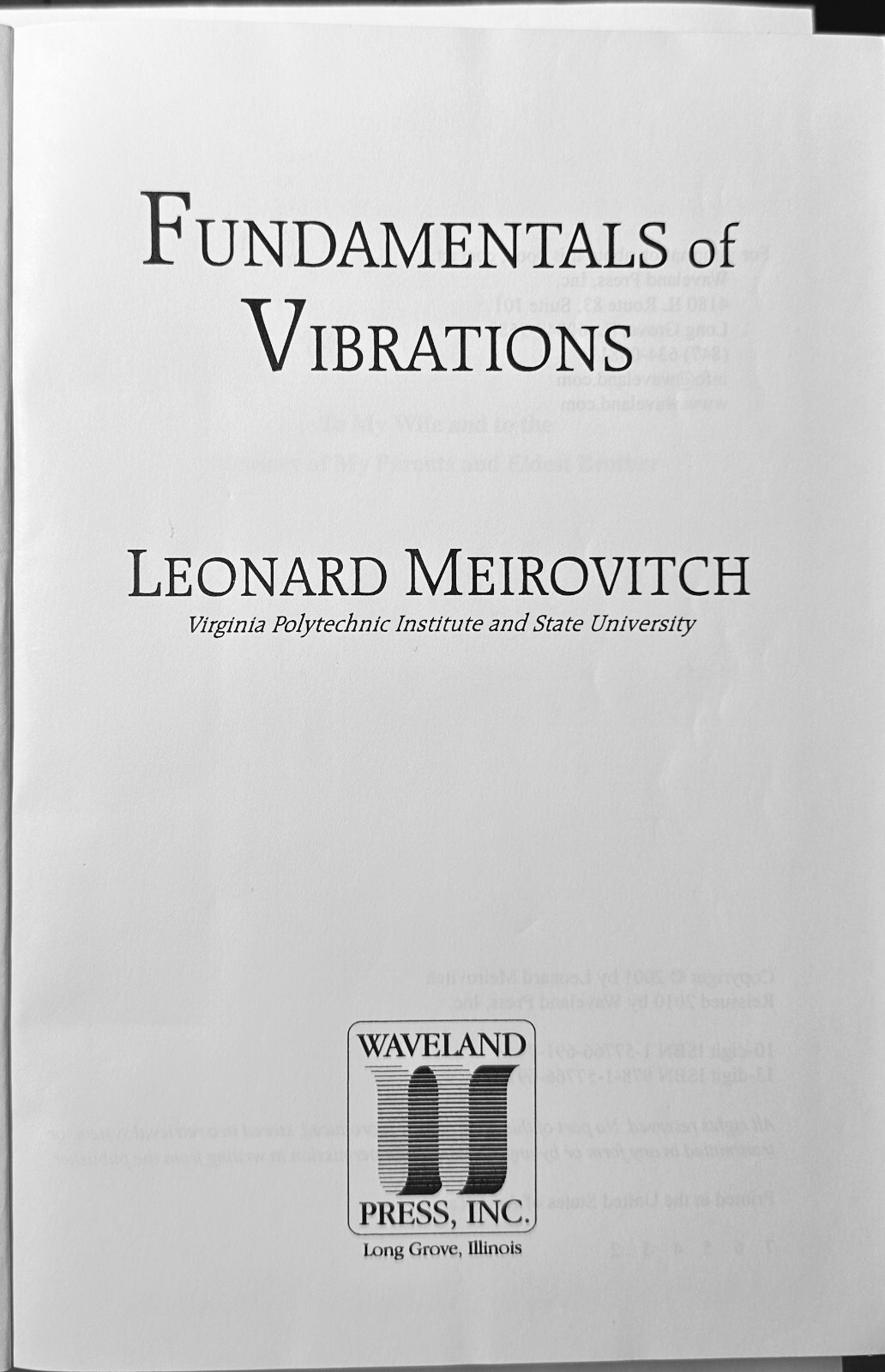 Fundamentals of Vibrations by Leonard Meirovitch (2010, Hardcover) for ...