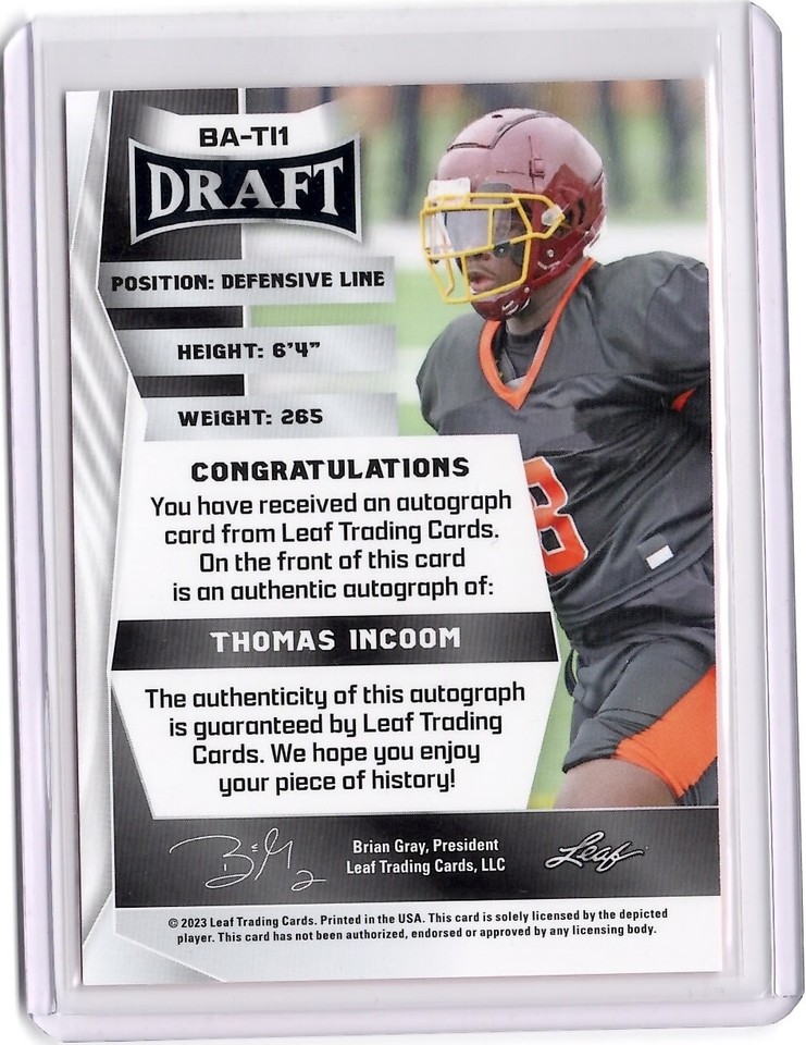 2023 Leaf Draft Football AUTOGRAPH RED Thomas Incoom #BATI1 RC ROOKIE ...