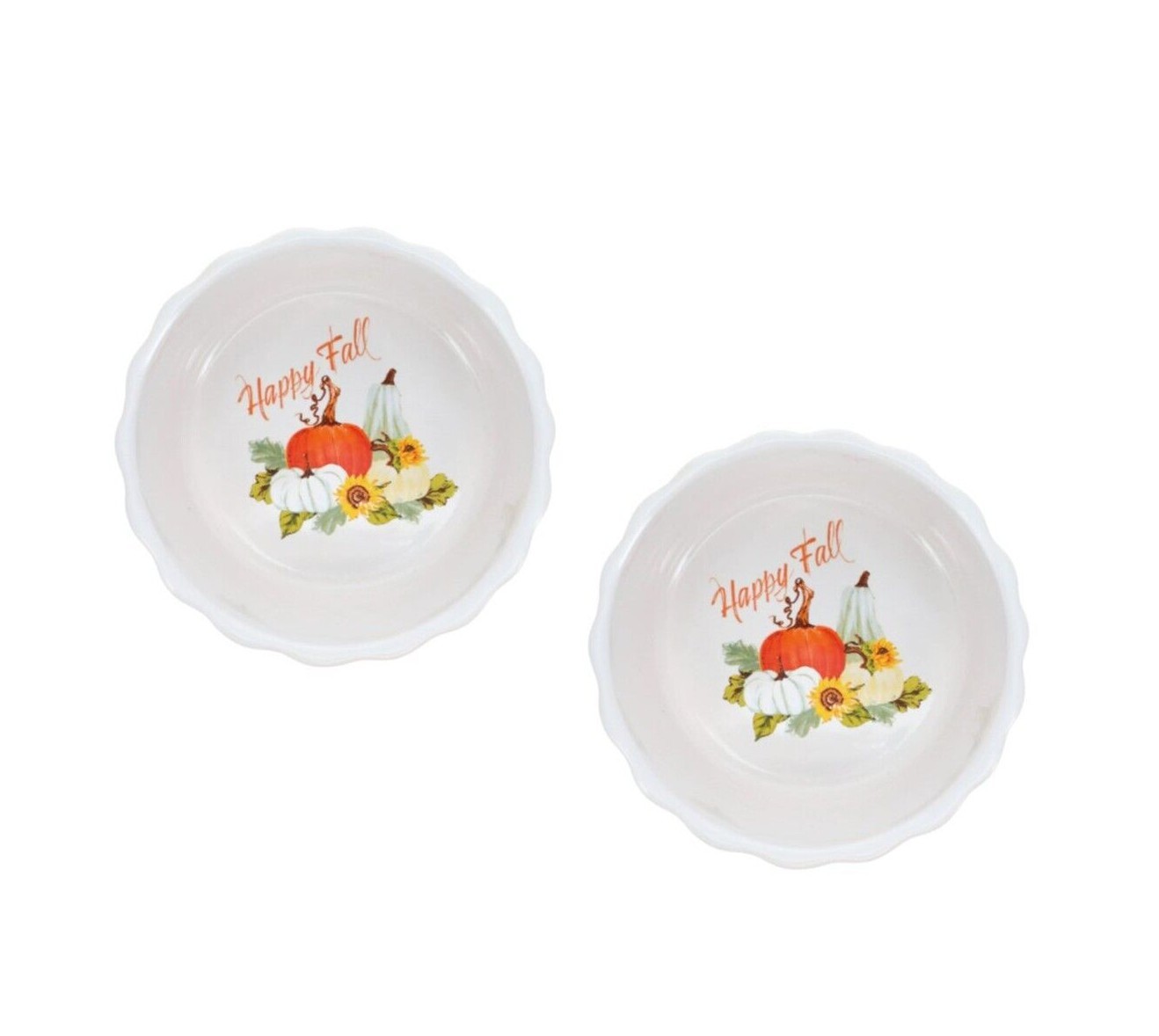 Set of 2 Harvest Themed "Happy Fall" 5" Stoneware Mini Pie Plate Baking ...