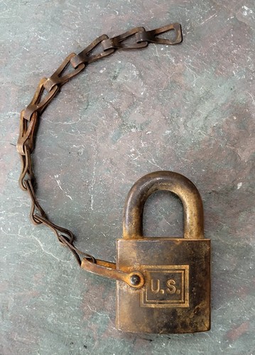 VTG U.S. MILITARY PADLOCK CORBIN CABINET LOCK CO. BRASS LOCK NO KEY USA ...