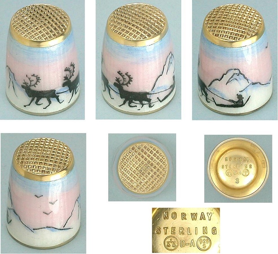 Vintage Gilded Sterling Silver Enameled Scenic Thimble by David ...