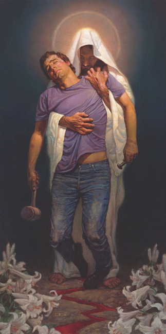 Jesus Holding Man Sitting With Jesus: Man Of Sorrows