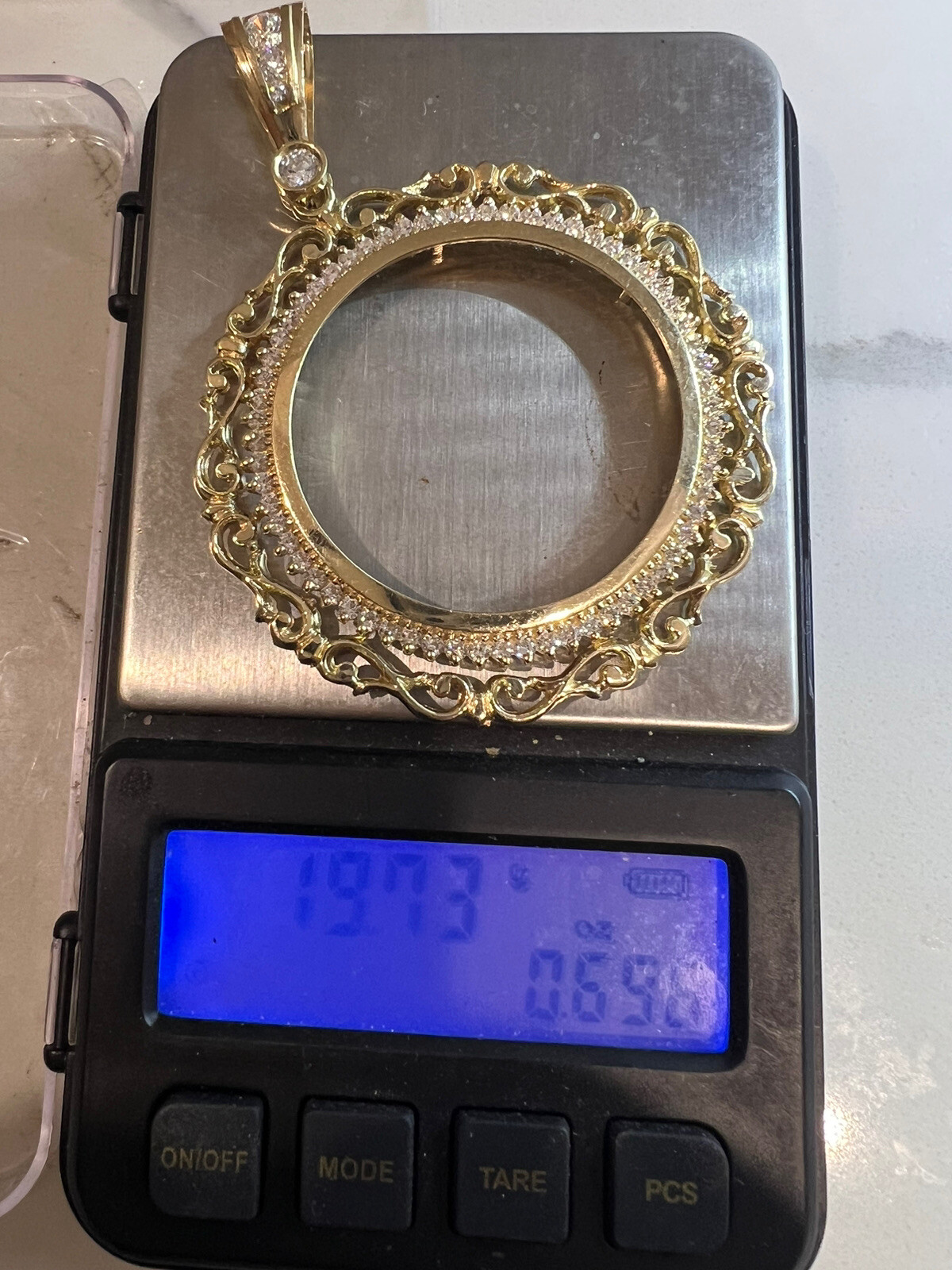 GOLd Bezel 50 pesos pendant 14k mexican centenario coin frame bisel cz ...