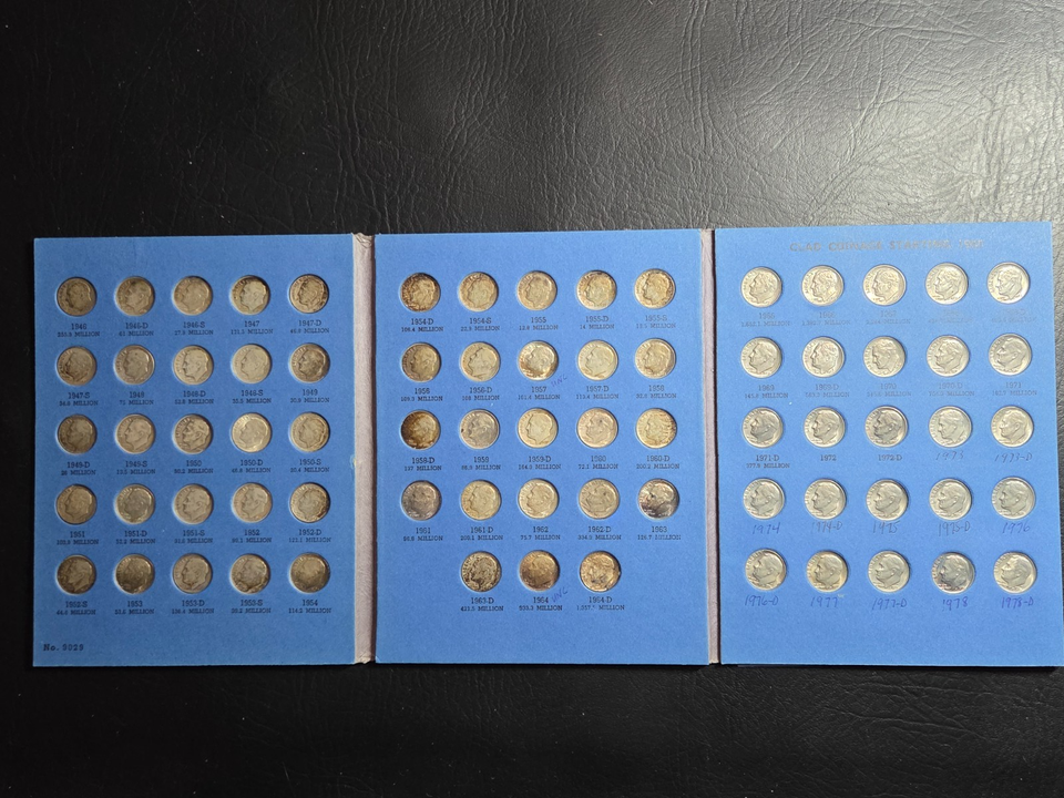 Beautiful Roosevelt Silver Dime Book, 1946 - 1978, 73 Dimes | eBay