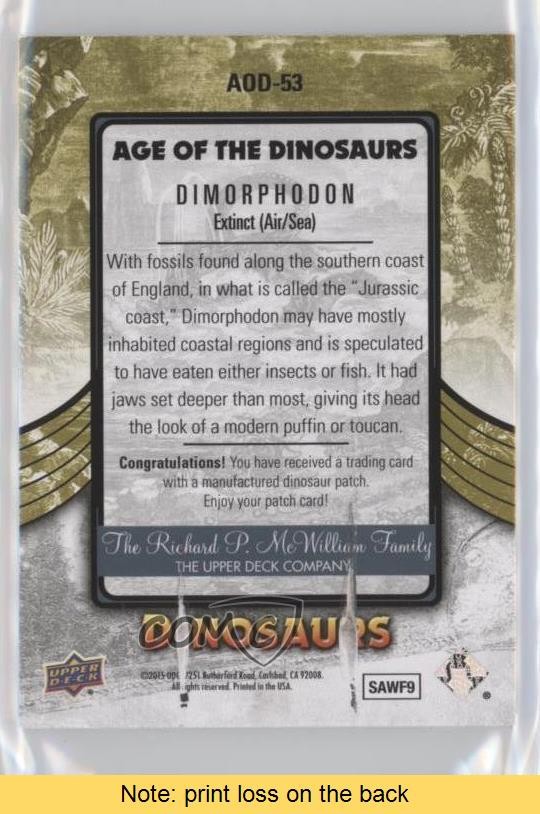 2015 Dinosaurs Age of the Extinct (Air/Sea) Dimorphodon #AOD-53 Patch ...