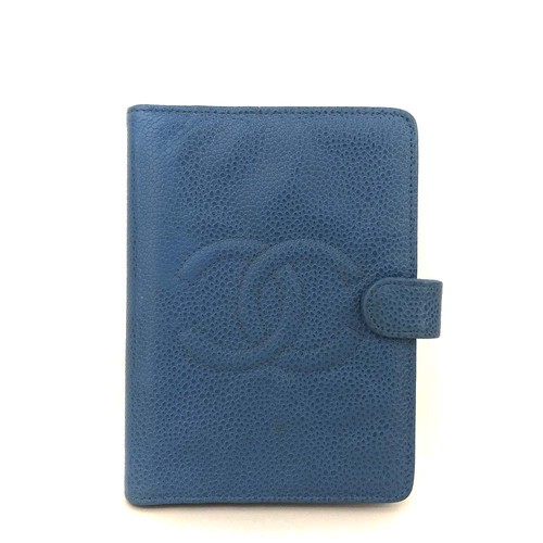 CHANEL CC Logo Grained Calf Skin Agenda Notebook Cover Blue/7BG0404 | eBay