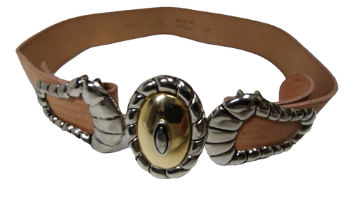 Vintage Wide Buckle Beige Sturdy Leather Belt Southwest Design Cinch ...