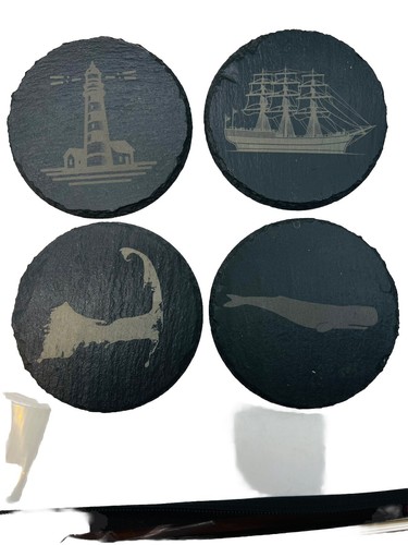 Cape Cod Slate Coaster Set of 4 Nautical Whale Ship Lighthouse Laser ...
