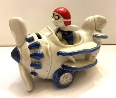 Vintage Ceramic Bi-Plane Coin Bank with Ace Pilot -Aviation Collectable ...