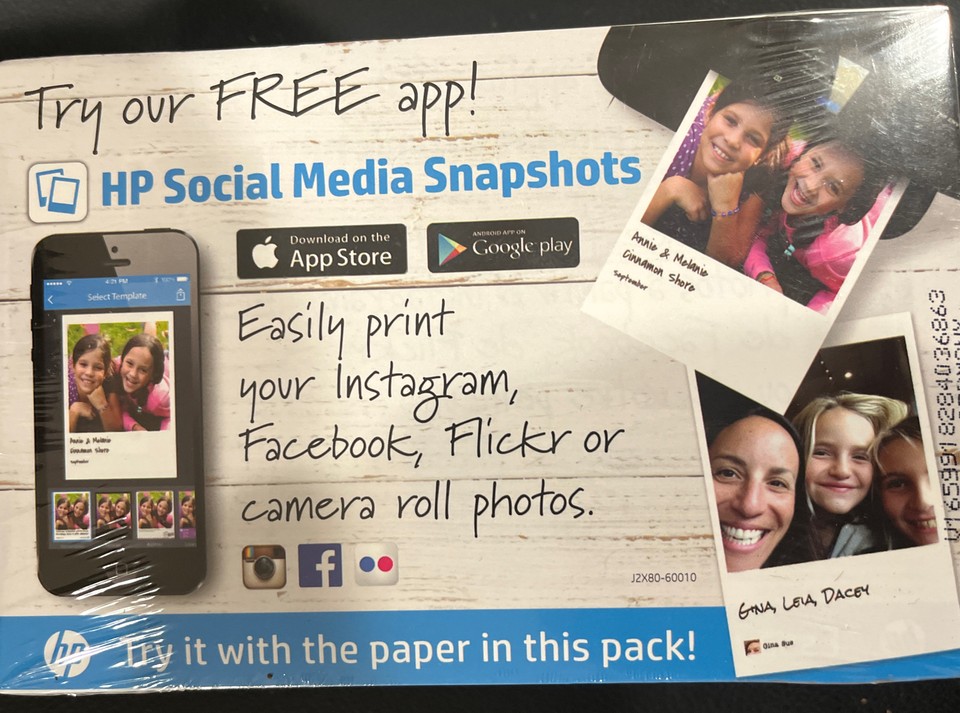 5 Packs) GENUINE HP Social Media Snapshots 4”x6” Photo Paper 50 Each ...