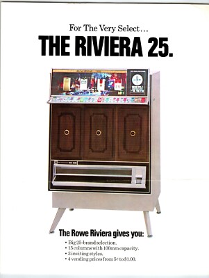 Rowe Riviera 25 Cigarette Machine Vendor Vending FLYER Retro 1970 ...