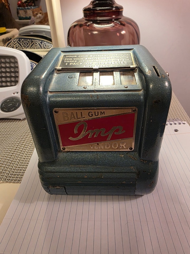 Antique Imp Cigarette Ball Gum Vendor Coin Op Trade Stimulator Blue ...