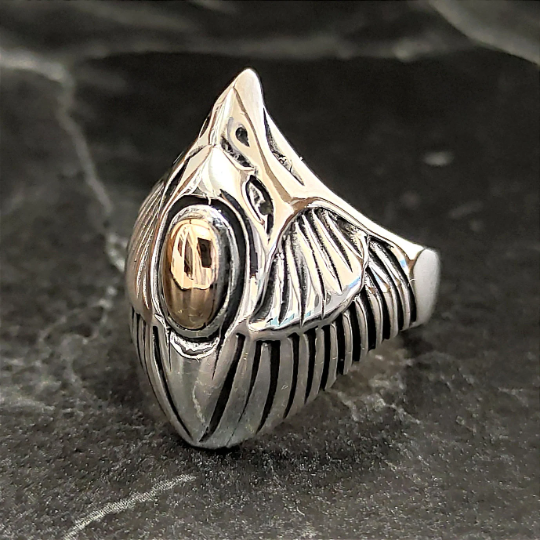 Men Sterling Silver Winged Falcon Handmade Ring , Silver Wild Falcon ...