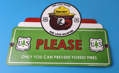 Vintage Forest Service Sign - Smokey the Bear Hiking Camping Gas ...
