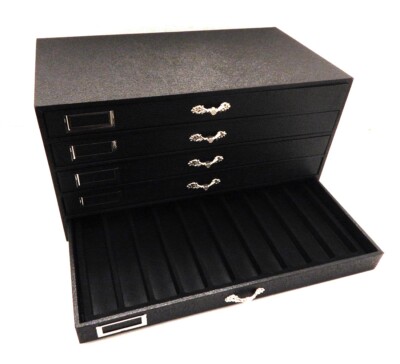 50 Slot Grained Leatherette 5 Drawer Wood Jewelry Display Storage ...