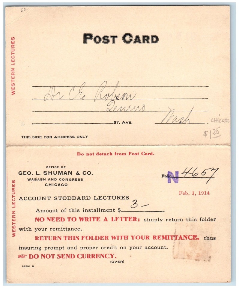 Chicago Illinois IL Postcard Geo L. Shuman & Co. Remittance Advertising ...