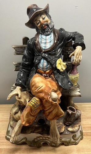 CAPODIMONTE - Hobo Tramp Traveling On Bench Resting - Rare Vintage ...