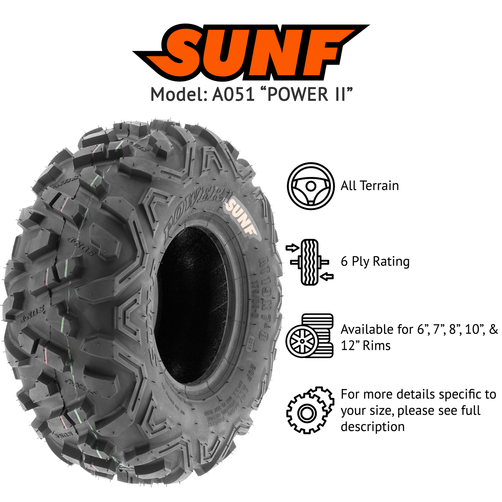 Set of 4 SunF 18x7-7 18x7x7 & 16x8-7 16x8x7 ATV UTV All Terrain Tires 6 ...