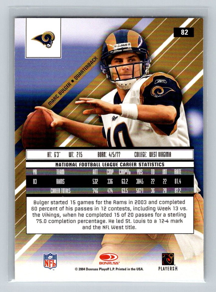 2004 Leaf Rookies & Stars #82 Marc Bulger St. Louis Rams Football Card ...