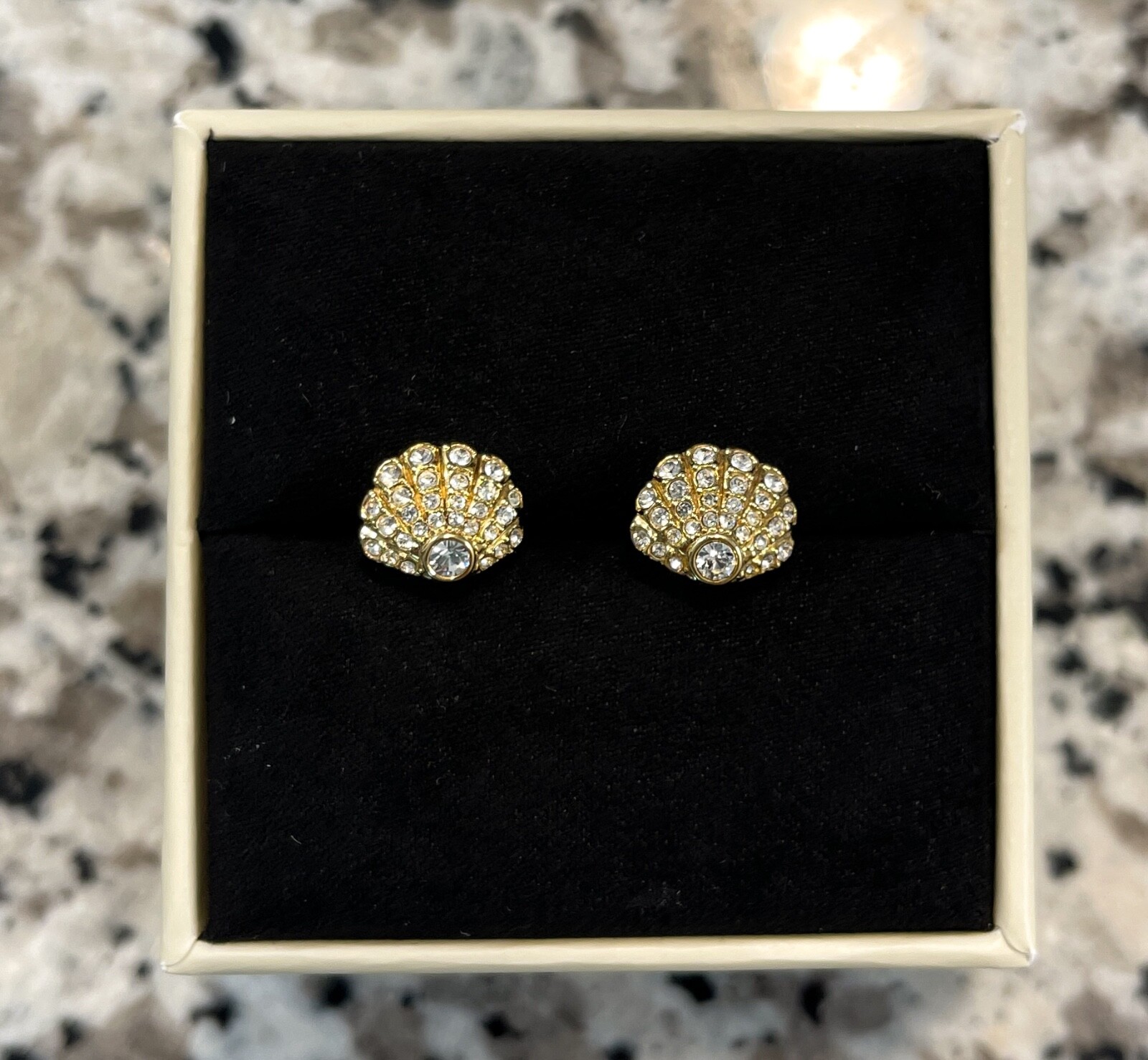 COACH Pave Crystal Clam Shell Seashell Gold Stud Post… - Gem