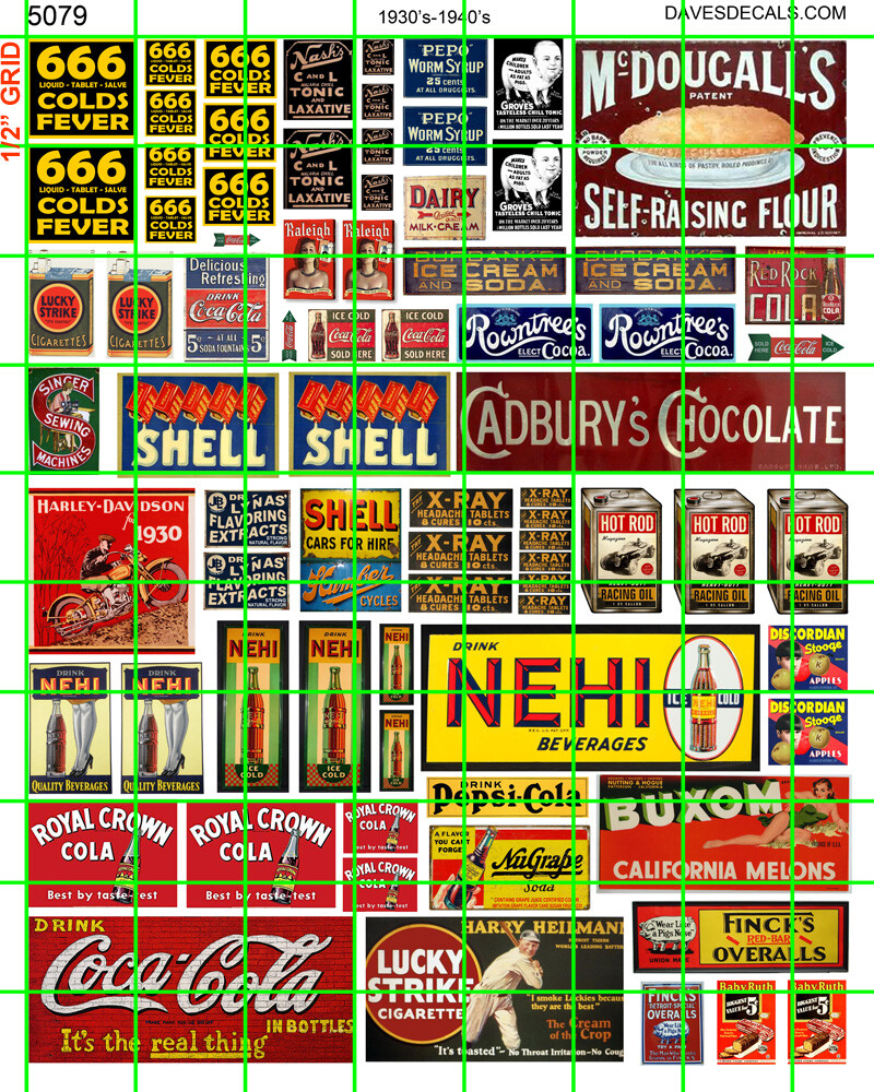 5079 DAVE'S DECALS HO1930's and 1940's ADVERTISING MISC SIGNAGE COLD ...