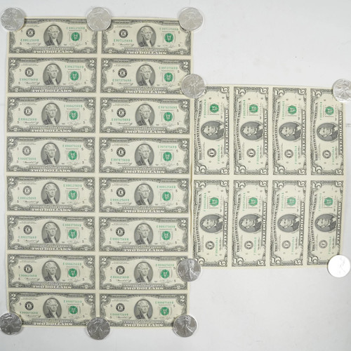 1995 $5 8-Note & 1976 $2 16-Note Uncut Sheets - Federal Reserve Notes ...