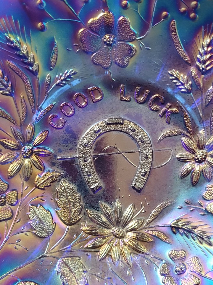 Pretty Blue Northwood Carnival Glass Good Luck Ruffled Bowl | eBay