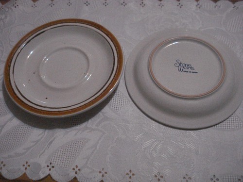 Color Stone By Nikko Stoneware 6.25" saucers Beige with brown /Tan trim ...