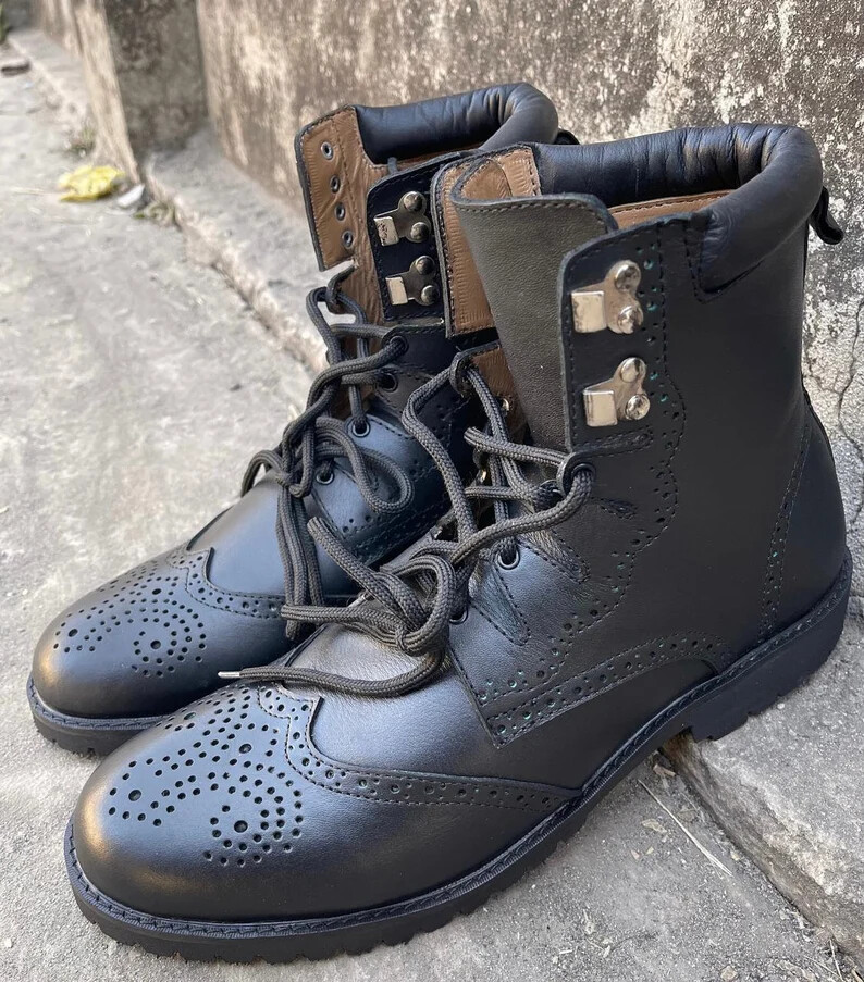 Scottish Handmade Black Ghillie Brogue kilt Boots | Rubber sole kilt ...