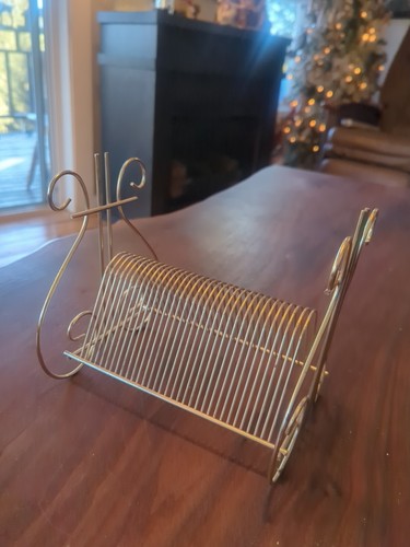 Vintage Mid-Century Wire Record Stand Rack Gold Tone Holds 45 rpm Retro ...