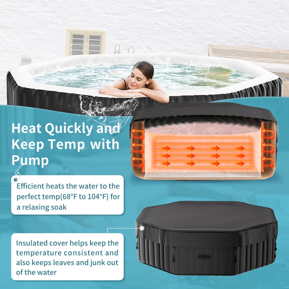SLSY Octagon 6 Person Inflatable Hot Tub Spa with 130AirJets and ...