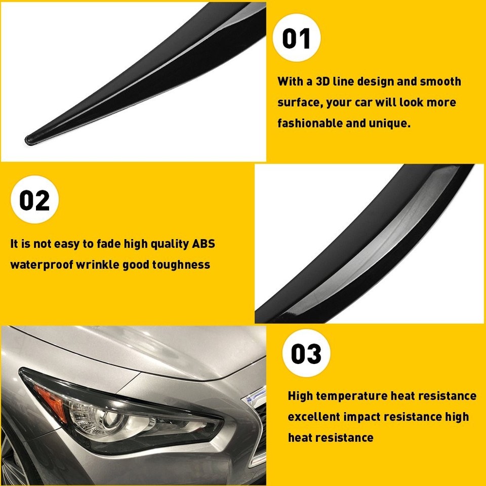 Front Headlight Trim Cover Eyebrow Eye Lid Left Right Fit Infiniti Q50 ...