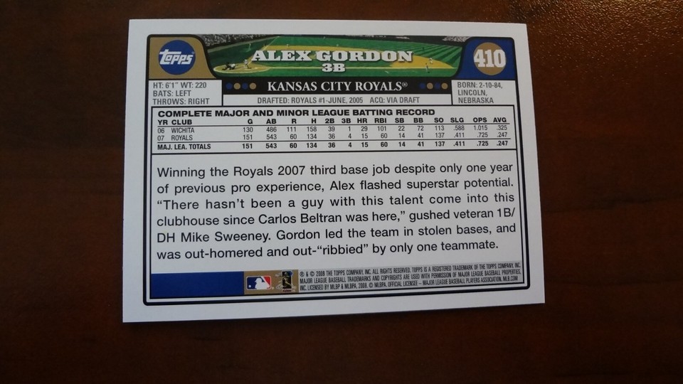 2008 TOPPS # 410 ALEX GORDON BASEBALL CARD | eBay
