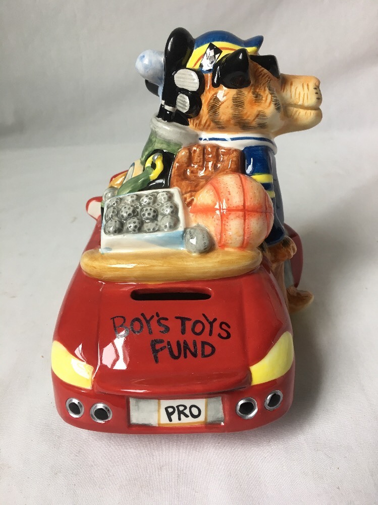 Fitz and Floyd Coin Bank BOYS TOYS Fun Funds Tiger Cat Convertible Car ...