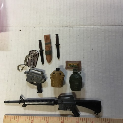 GI JOE M16 RIFLE FOR 12" Action Figures 1/6 Knife With Sheath Dog tags ...