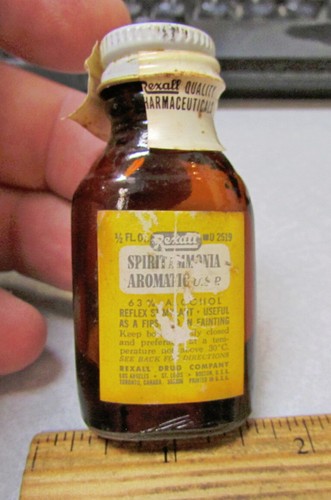 Vintage Rexall Spirit Ammonia Aromatic 1/2 oz mostly empty first aid ...