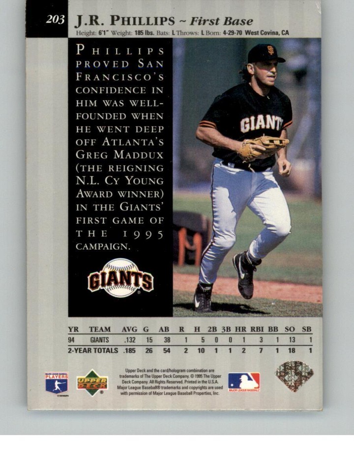 1995 Upper Deck J.R. Phillips 203 Special Edition San Francisco Giants ...