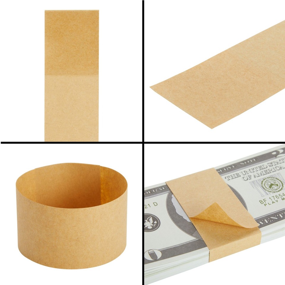 500 Pack Kraft Paper Money Bands for Cash, Self-Adhesive Currency Bill ...
