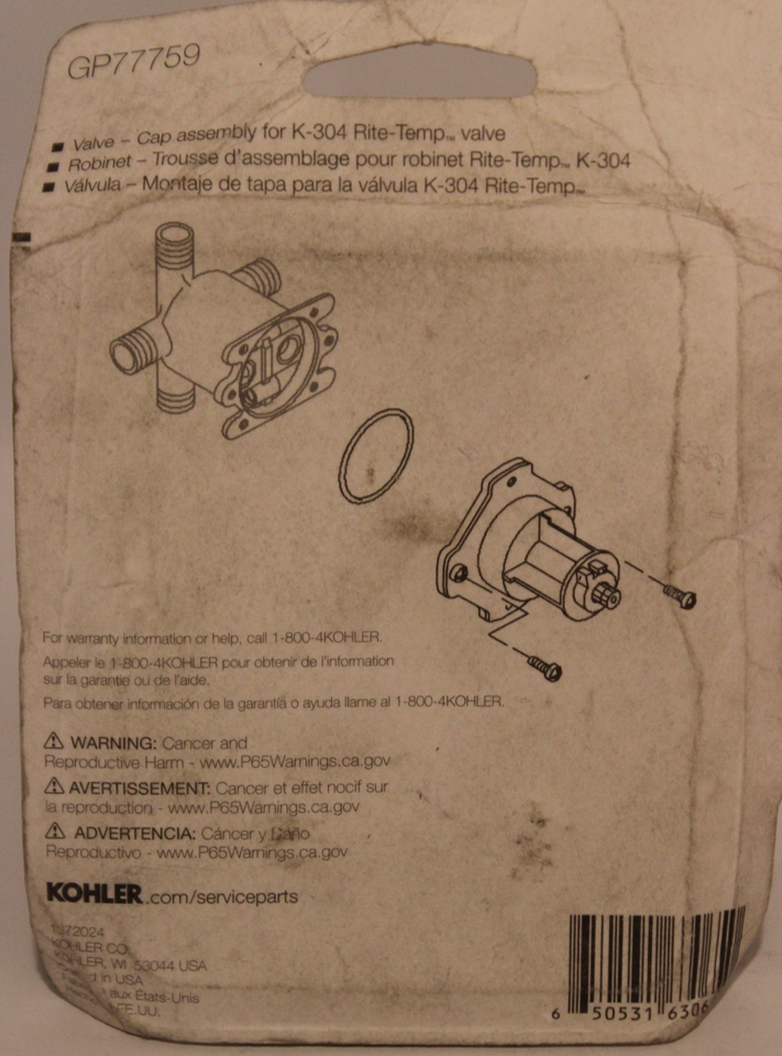 Kohler GP77759 - Cap Assembly For K-304 Rite-Temp Valves | eBay