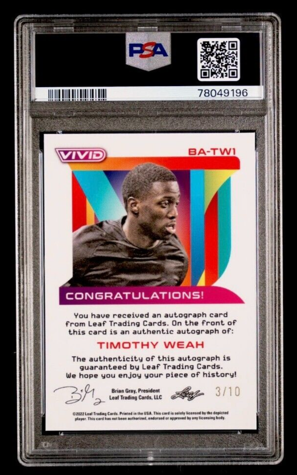 2022 Timothy Weah Leaf Vivid Yellow Refractor USMNT Autographed Card 3/ ...