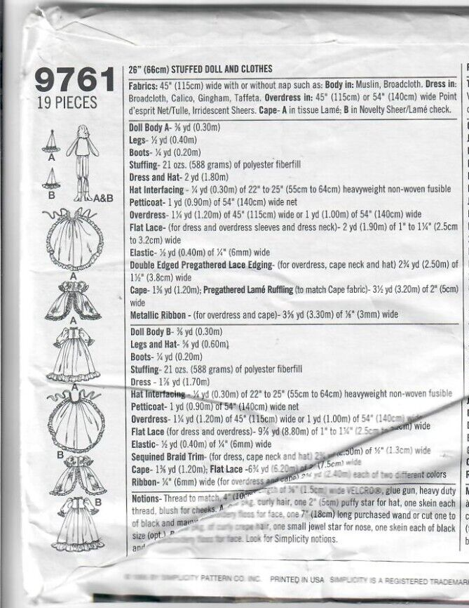 Simplicity Crafts 9761 Sewing Pattern 26" Stuffed Doll and 26" Doll ...